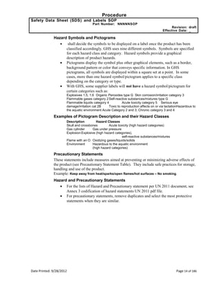 MSDS SDS labelling SOP GHS of classification labelling of chem | DOC