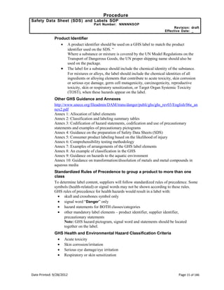 MSDS SDS labelling SOP GHS of classification labelling of chem | DOC