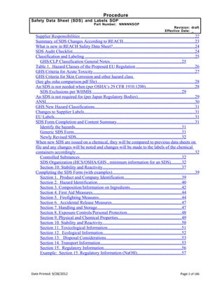 MSDS SDS labelling SOP GHS of classification labelling of chem | DOC