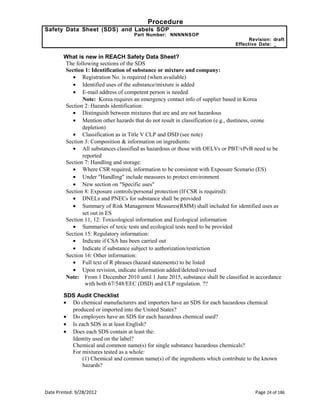 MSDS SDS labelling SOP GHS of classification labelling of chem | DOC