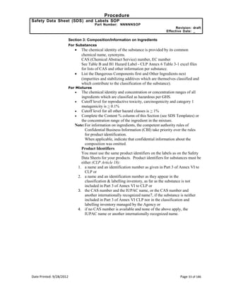 MSDS SDS labelling SOP GHS of classification labelling of chem | DOC