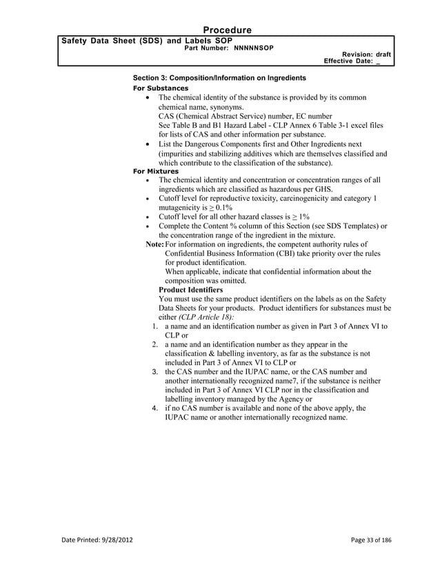 MSDS SDS labelling SOP GHS of classification labelling of chem | DOC