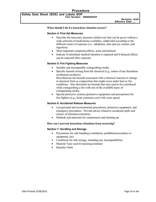 MSDS SDS labelling SOP GHS of classification labelling of chem | DOC