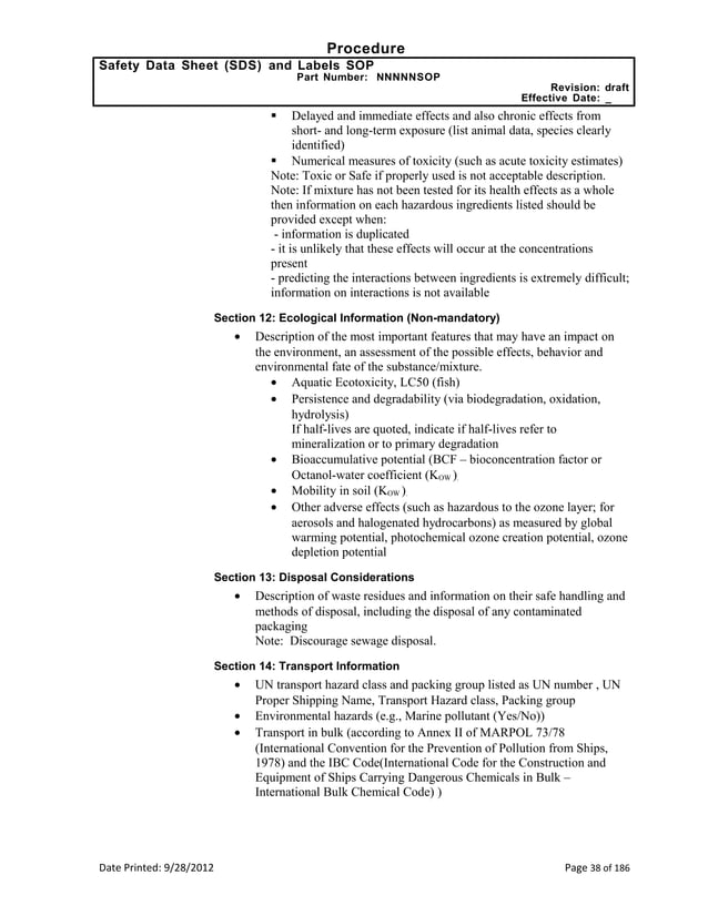 MSDS SDS labelling SOP GHS of classification labelling of chem | DOC