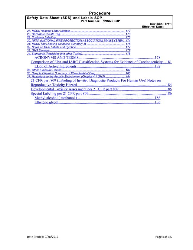 MSDS SDS labelling SOP GHS of classification labelling of chem | DOC
