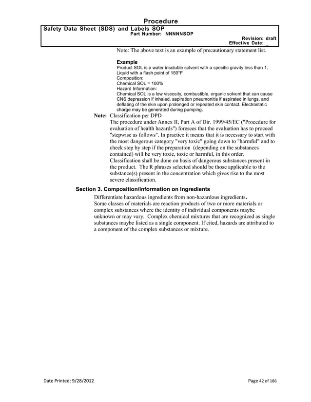 MSDS SDS labelling SOP GHS of classification labelling of chem | DOC