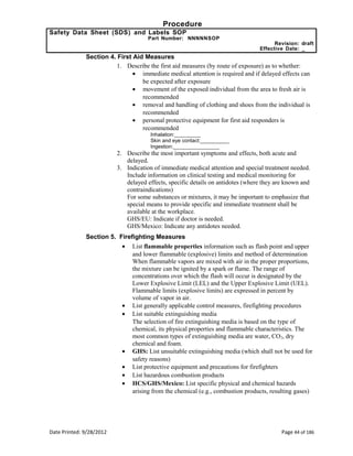 MSDS SDS labelling SOP GHS of classification labelling of chem | DOC