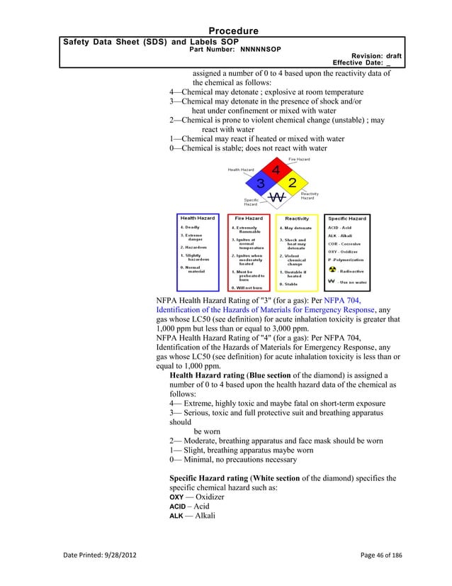 MSDS SDS labelling SOP GHS of classification labelling of chem | DOC