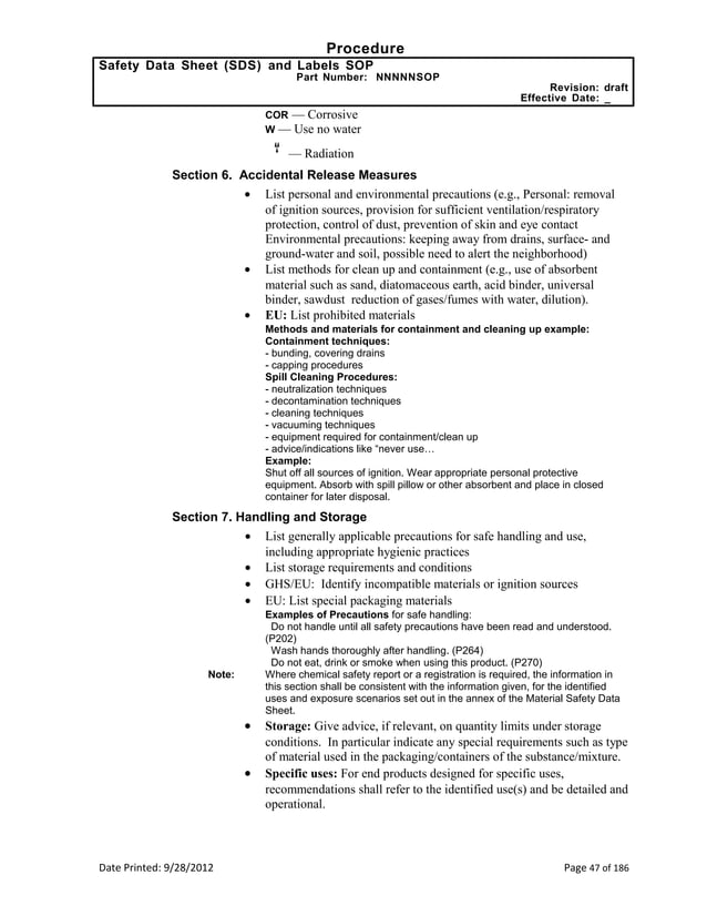 MSDS SDS labelling SOP GHS of classification labelling of chem | DOC
