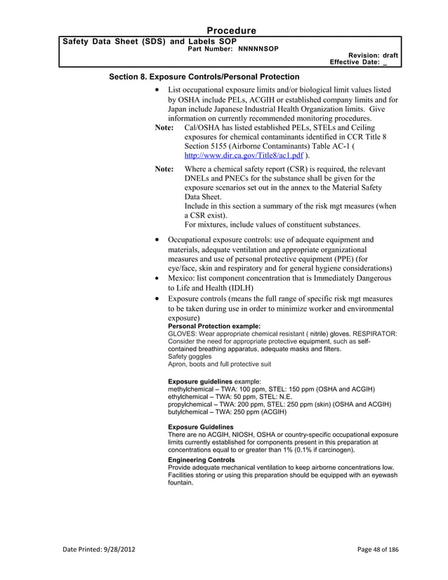 MSDS SDS labelling SOP GHS of classification labelling of chem | DOC