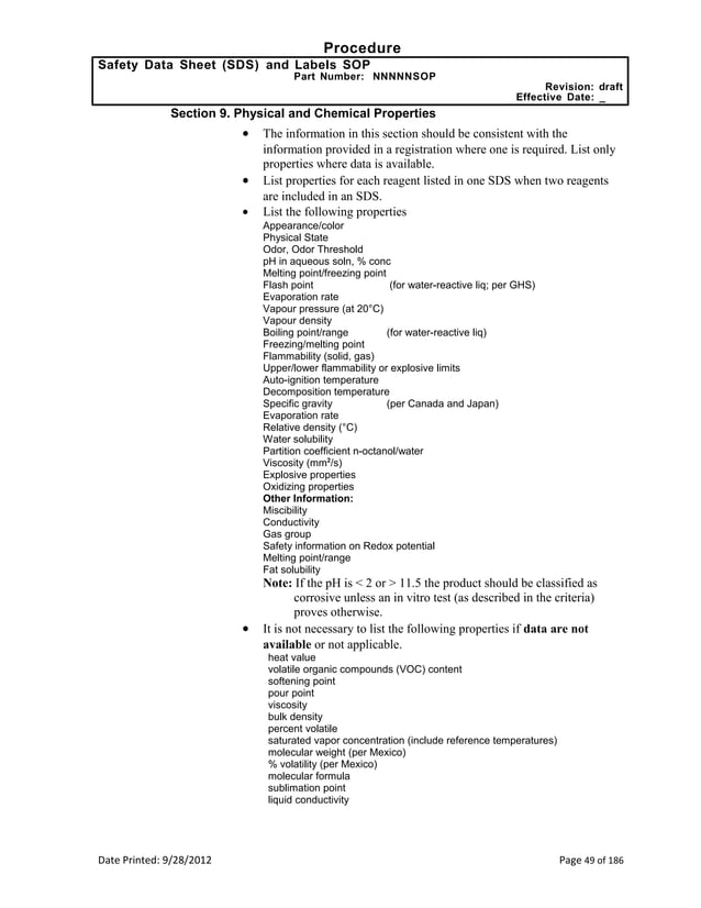 MSDS SDS labelling SOP GHS of classification labelling of chem | DOC