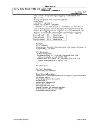 MSDS SDS labelling SOP GHS of classification labelling of chem | DOC