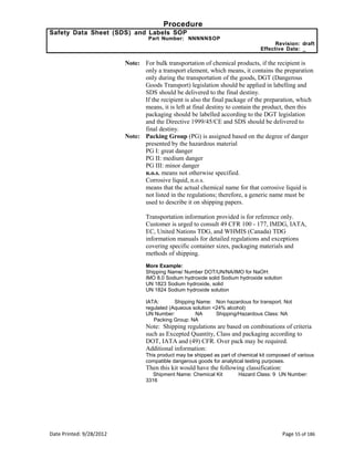 MSDS SDS labelling SOP GHS of classification labelling of chem | DOC