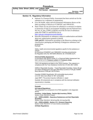 MSDS SDS labelling SOP GHS of classification labelling of chem | DOC