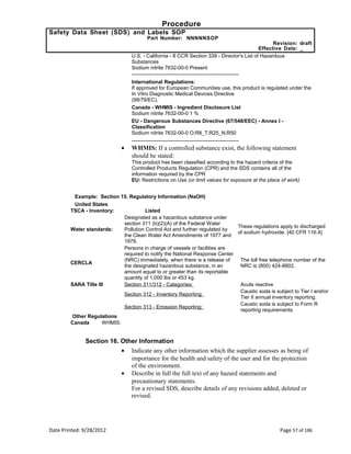 MSDS SDS labelling SOP GHS of classification labelling of chem | DOC