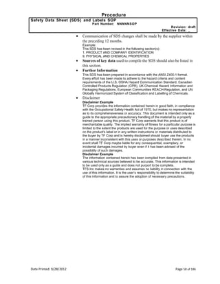 MSDS SDS labelling SOP GHS of classification labelling of chem | DOC