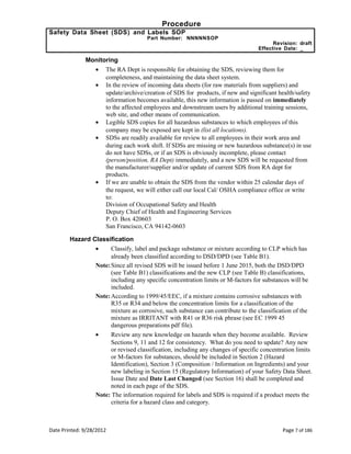 MSDS SDS labelling SOP GHS of classification labelling of chem | DOC
