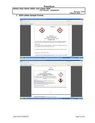 MSDS SDS labelling SOP GHS of classification labelling of chem | DOC