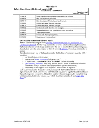 MSDS SDS labelling SOP GHS of classification labelling of chem | DOC