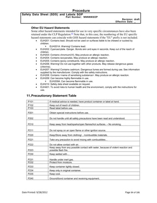 MSDS SDS labelling SOP GHS of classification labelling of chem | DOC