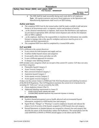 MSDS SDS labelling SOP GHS of classification labelling of chem | DOC