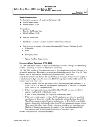 MSDS SDS labelling SOP GHS of classification labelling of chem | DOC