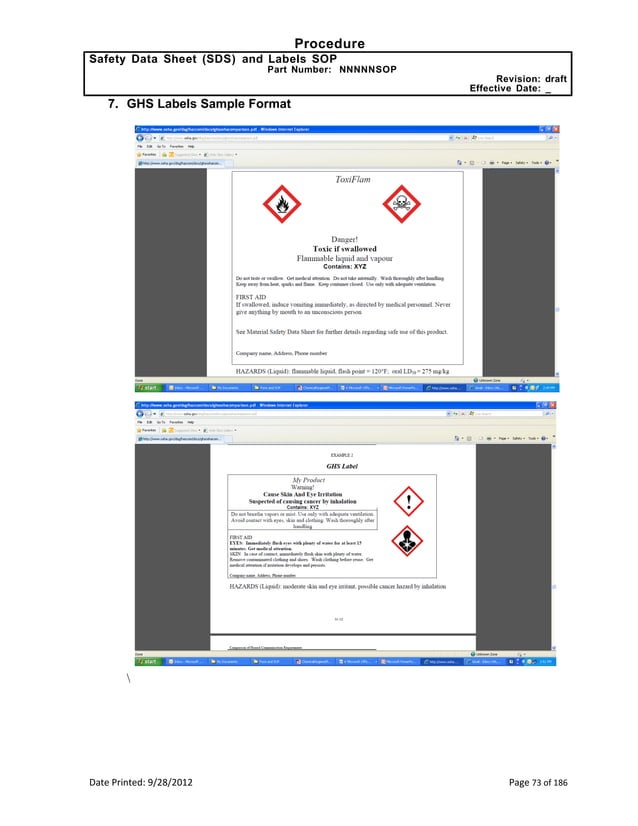 MSDS SDS labelling SOP GHS of classification labelling of chem | PDF