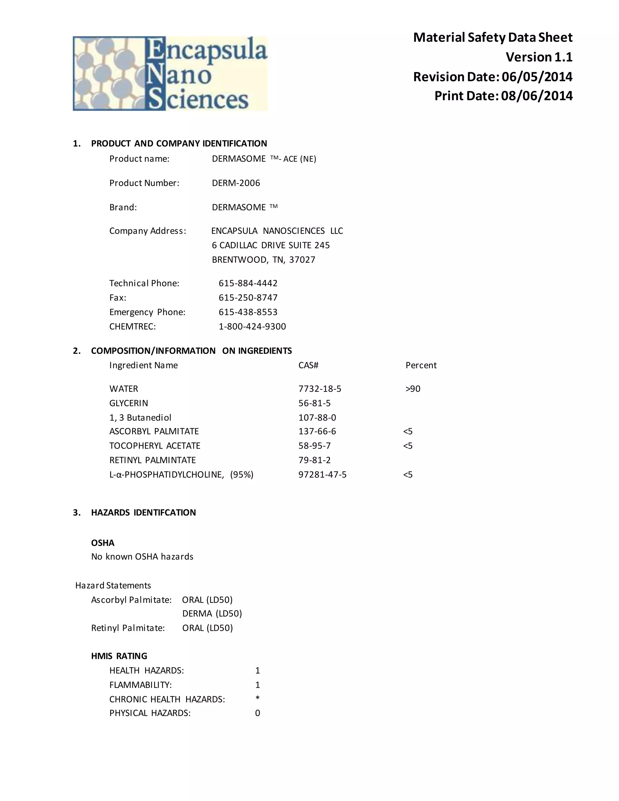 MSDS Dermasome-ACE (NE, not containing ethanol) | DOCX