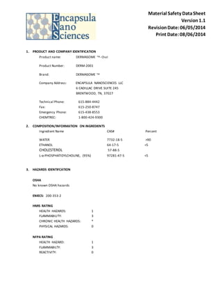 MSDS Dermasome-Chol Containing Alcohol | DOCX