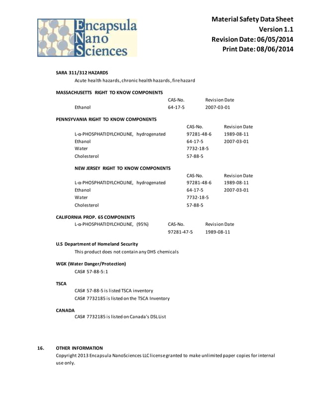 MSDS Dermasome-Chol Containing Alcohol | PDF