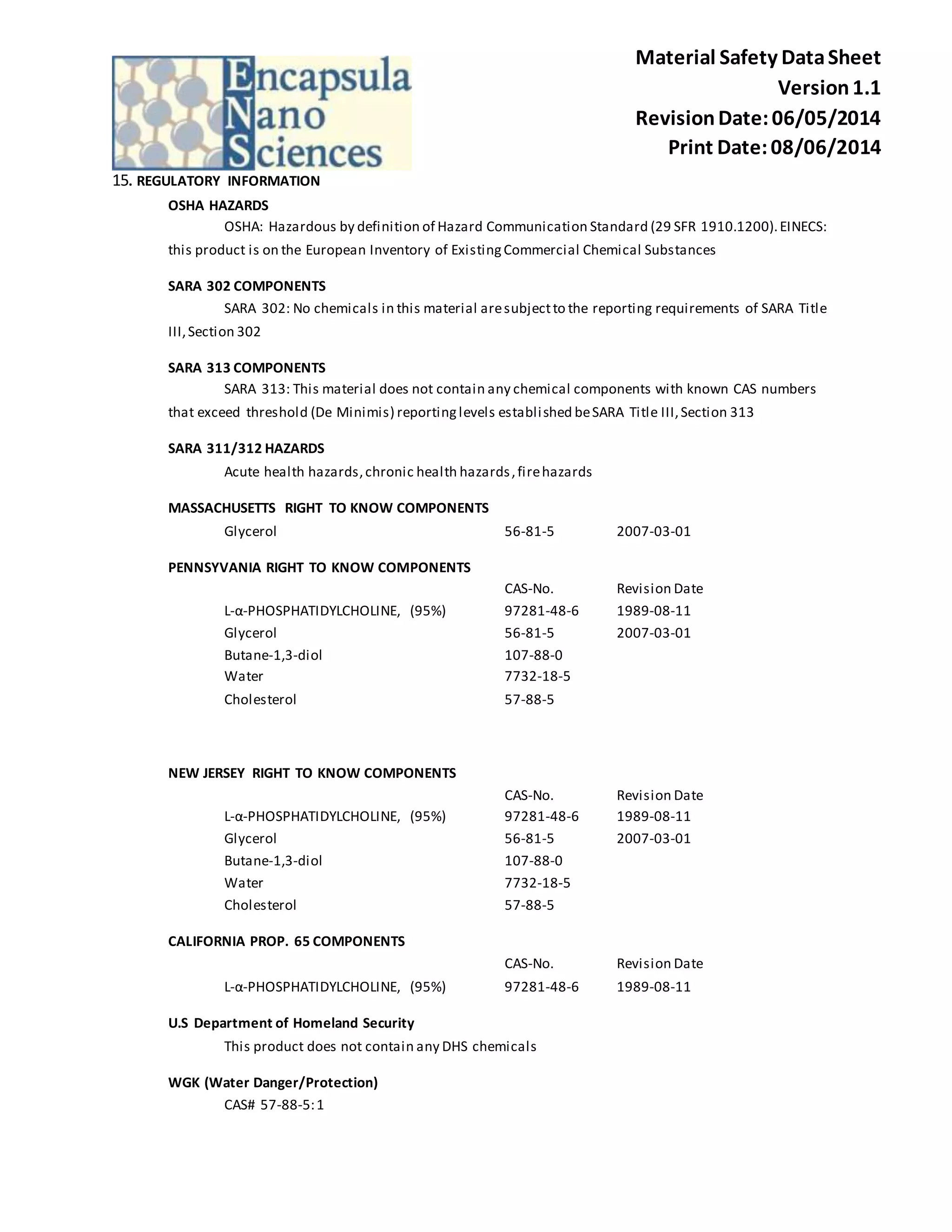 MSDS Dermasome-Chol (NE, not containing ethanol) | PDF