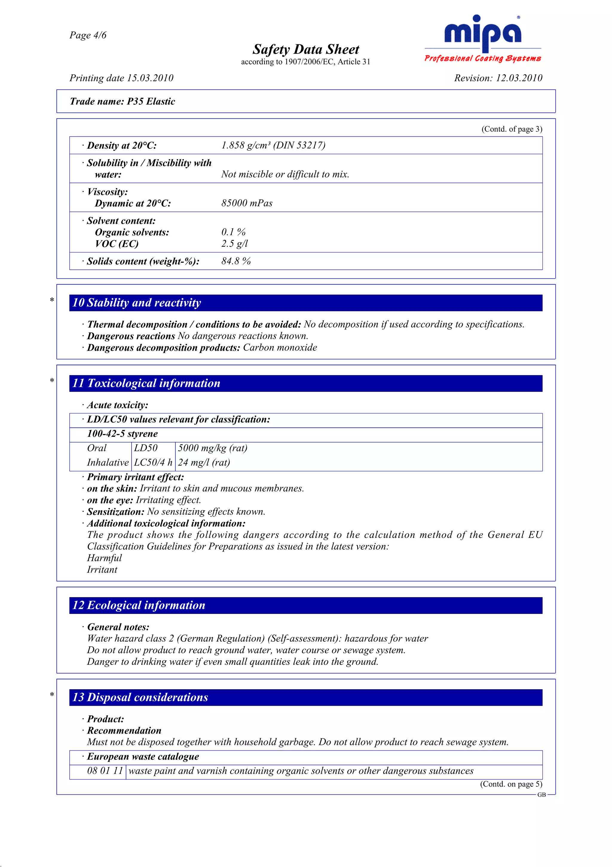 Msds Mipa P35 elastic gb | PDF