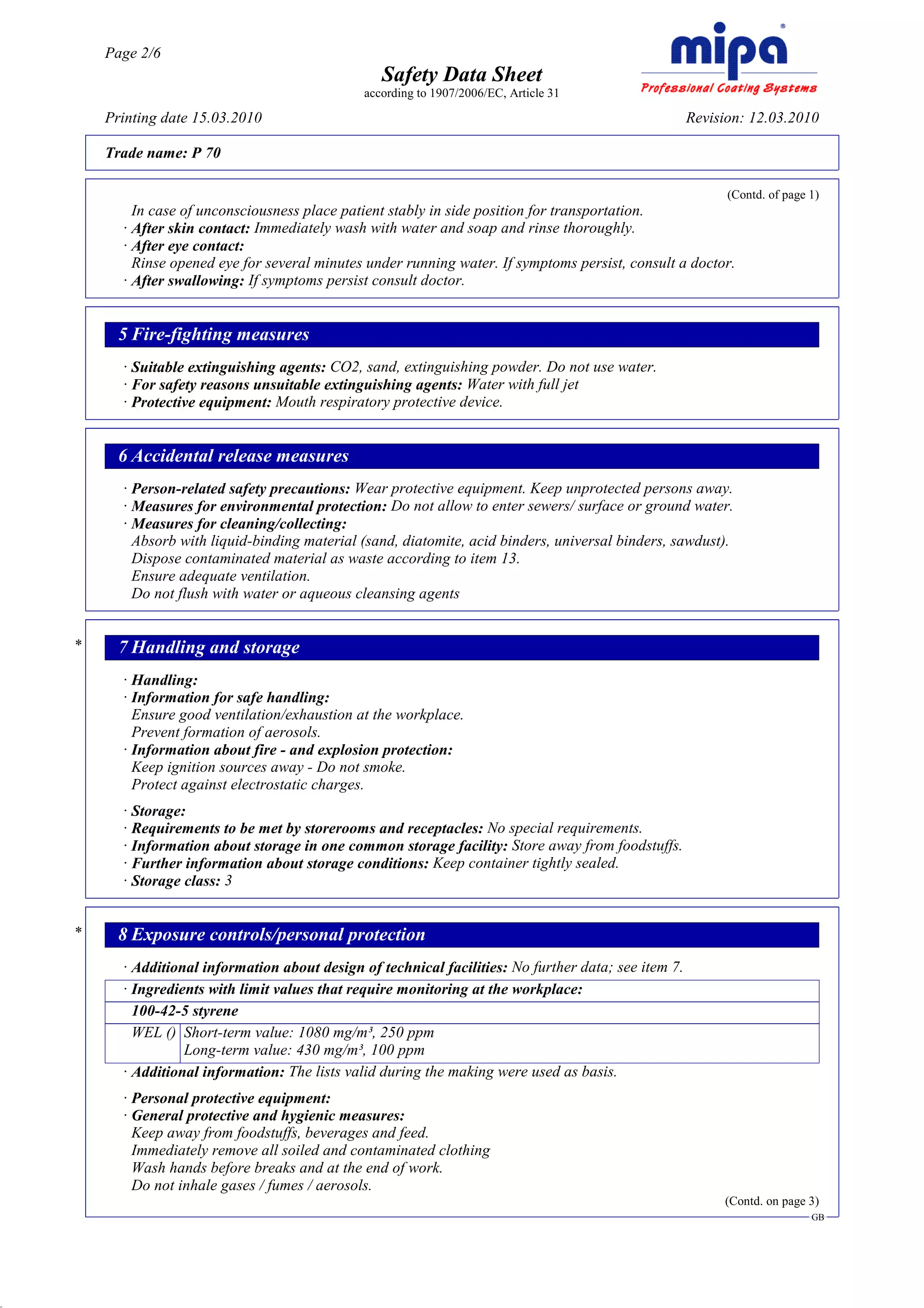 MSDS Mipa P70 gb | PDF