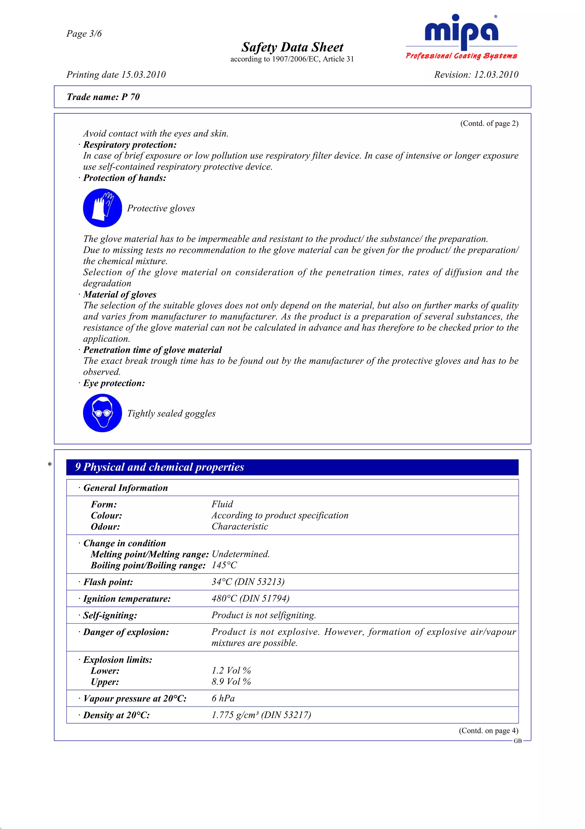 MSDS Mipa P70 gb | PDF
