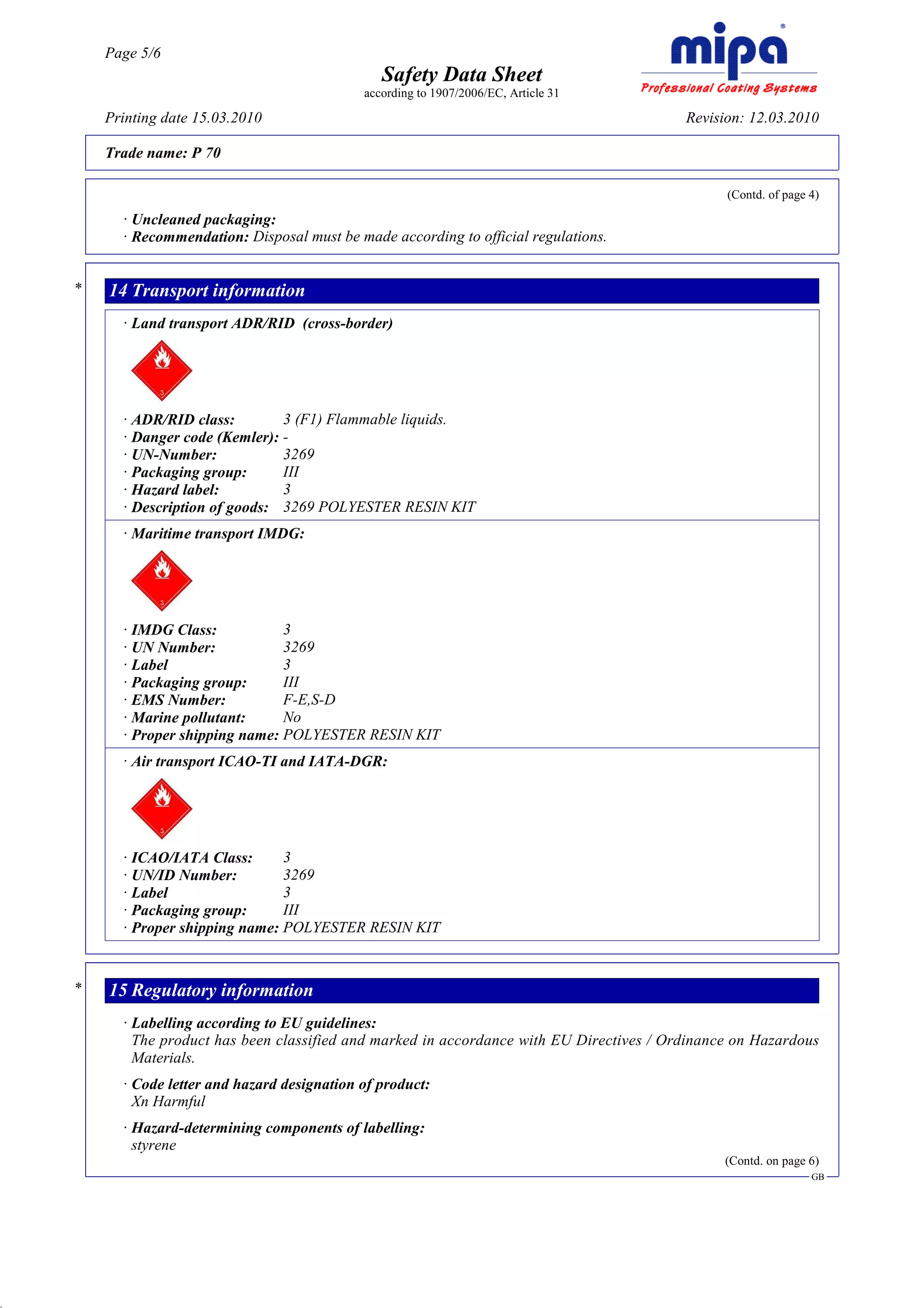MSDS Mipa P70 gb | PDF