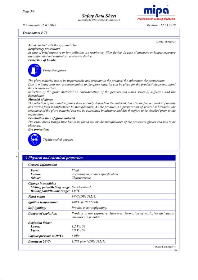 MSDS Mipa P70 gb | PDF | Chemistry | Science