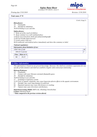 MSDS Mipa P70 gb | PDF