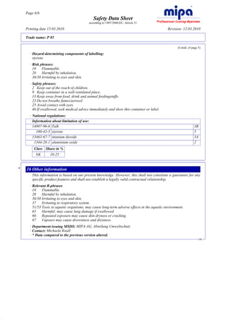 Msds mipa p85 gb | PDF | Chemistry | Science
