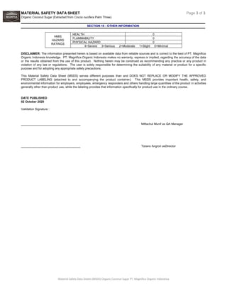 MSDS organic coconut sugar | PDF