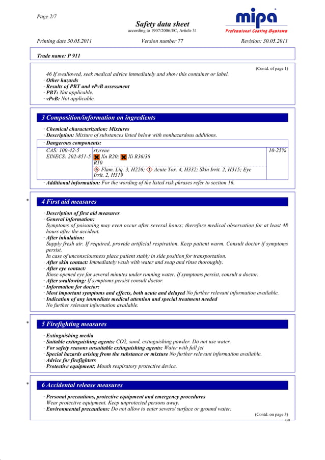 Msds p 911 gb | PDF