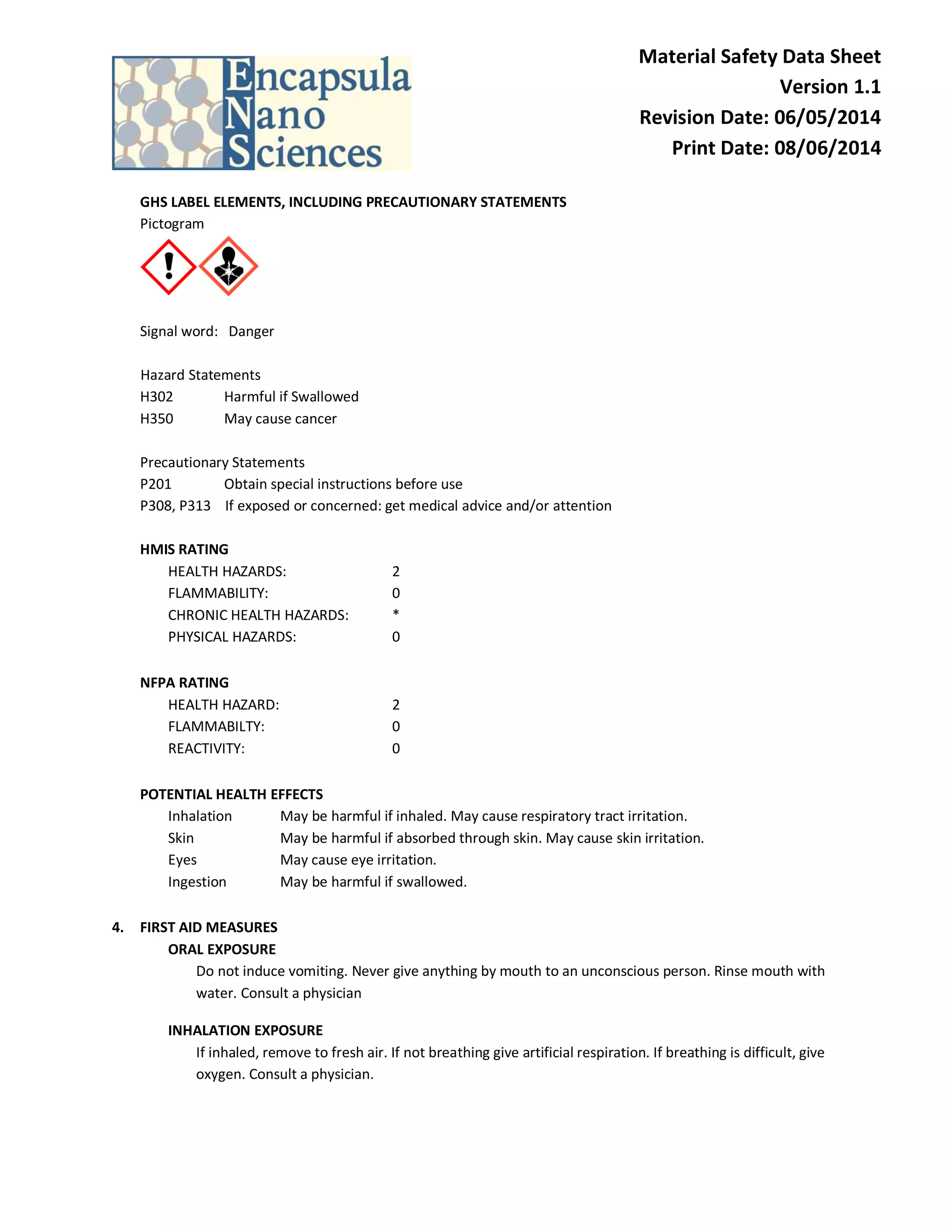 MSDS for PEGylated liposomal Doxorubicin containing maleimide reactive ...