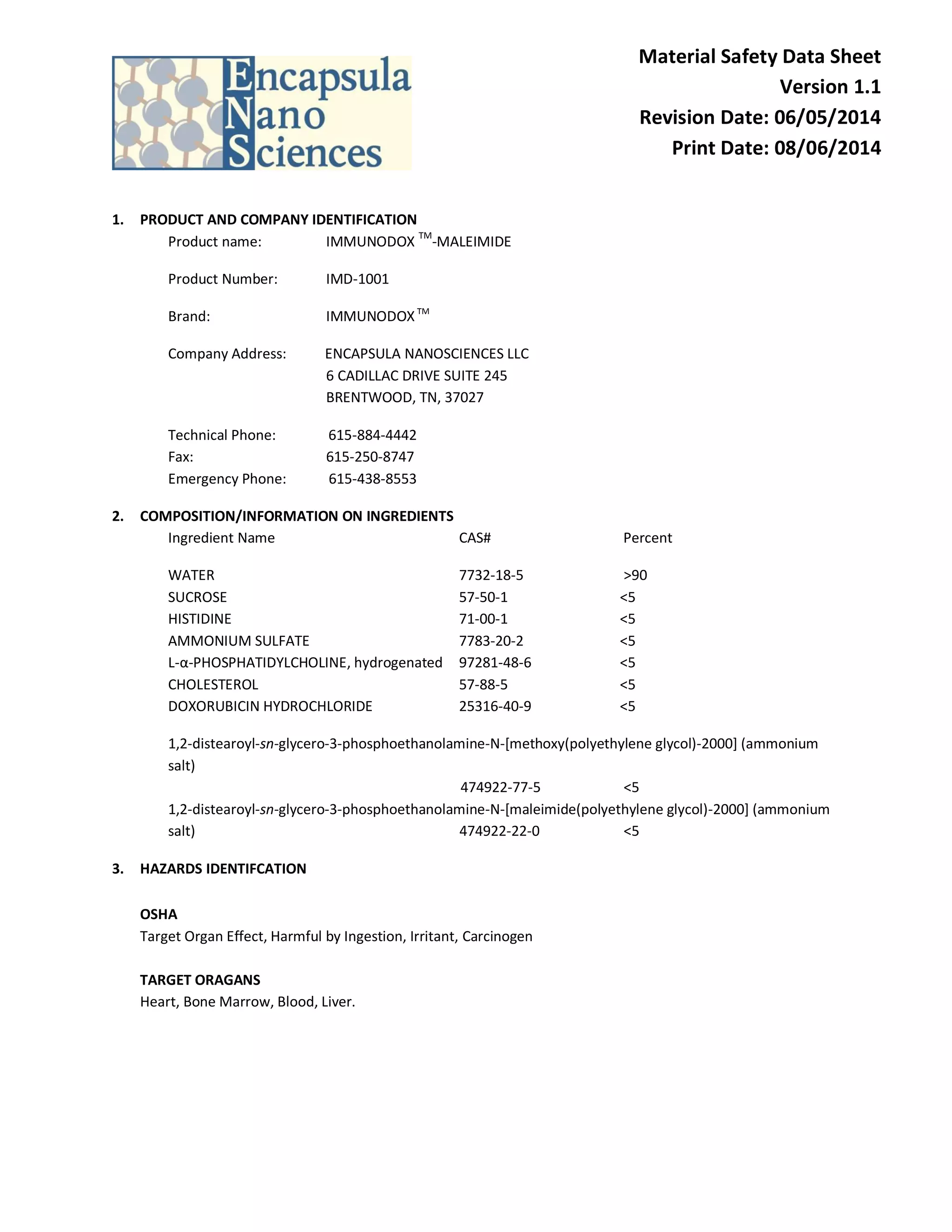 Material Safety Data Sheet (MSDS) Summary | PDF