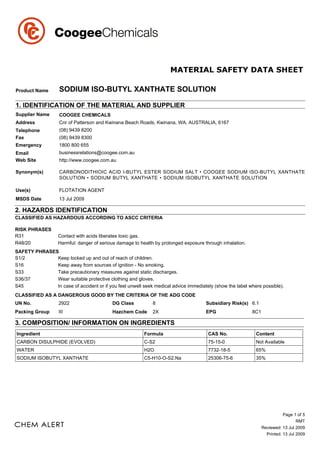 Msds Sodium Isobutyl Xanthate Sol | PDF