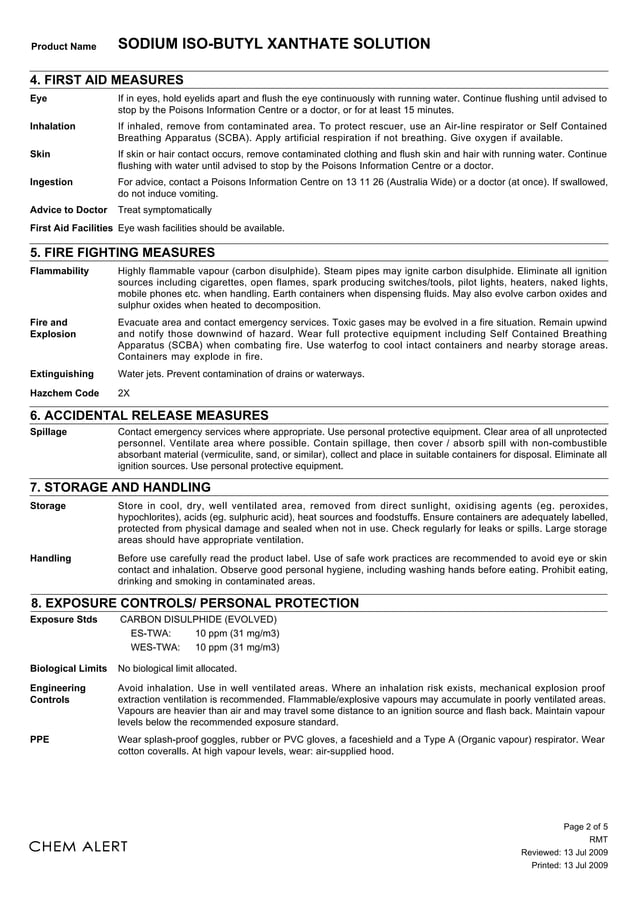 Msds Sodium Isobutyl Xanthate Sol | PDF