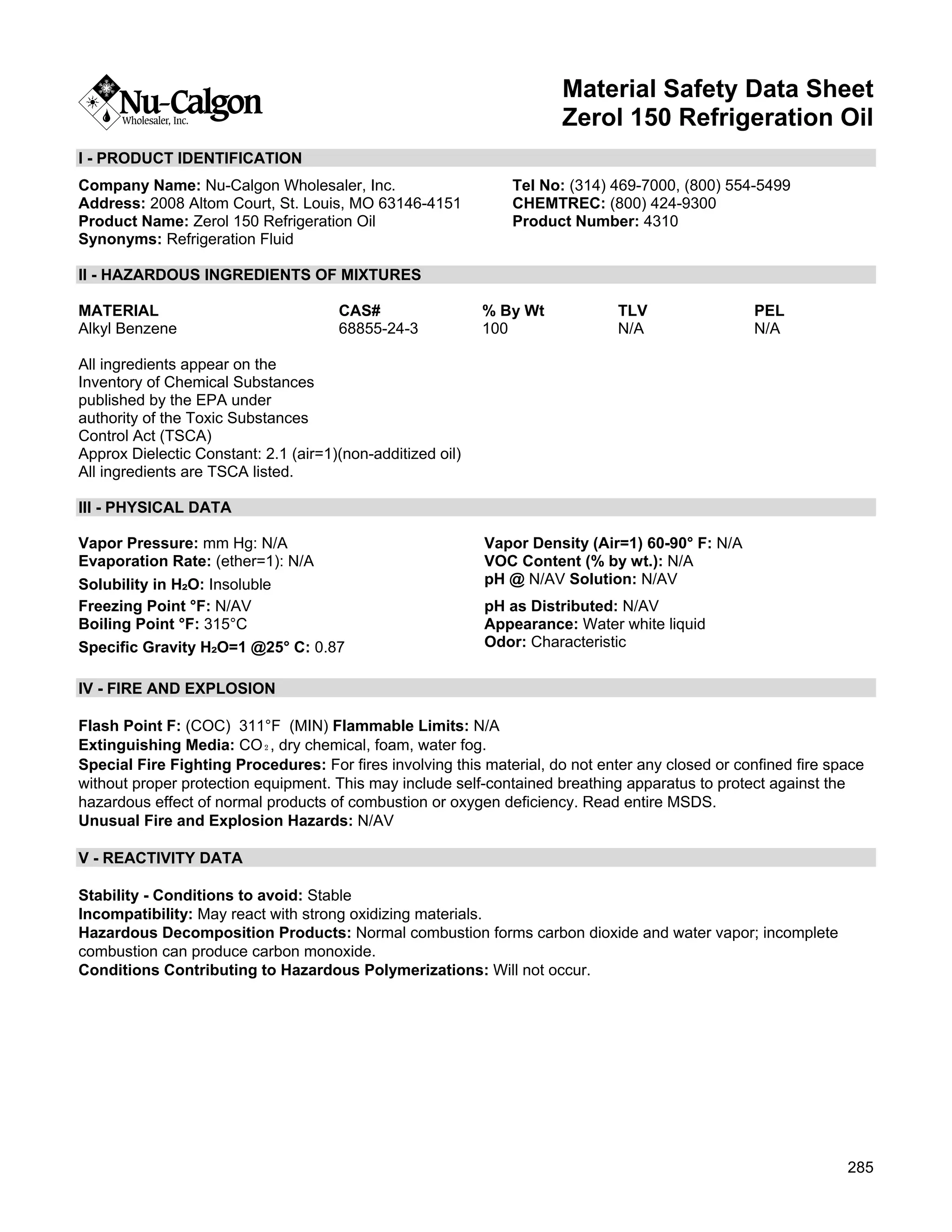 Msds totaline oil | PDF