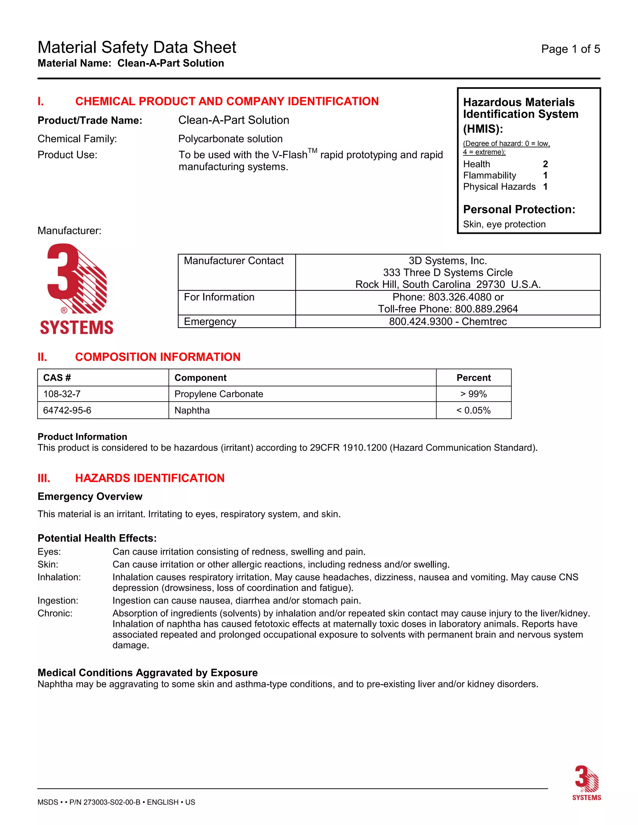 MSDS for the Clean-A-Part Solution | PDF