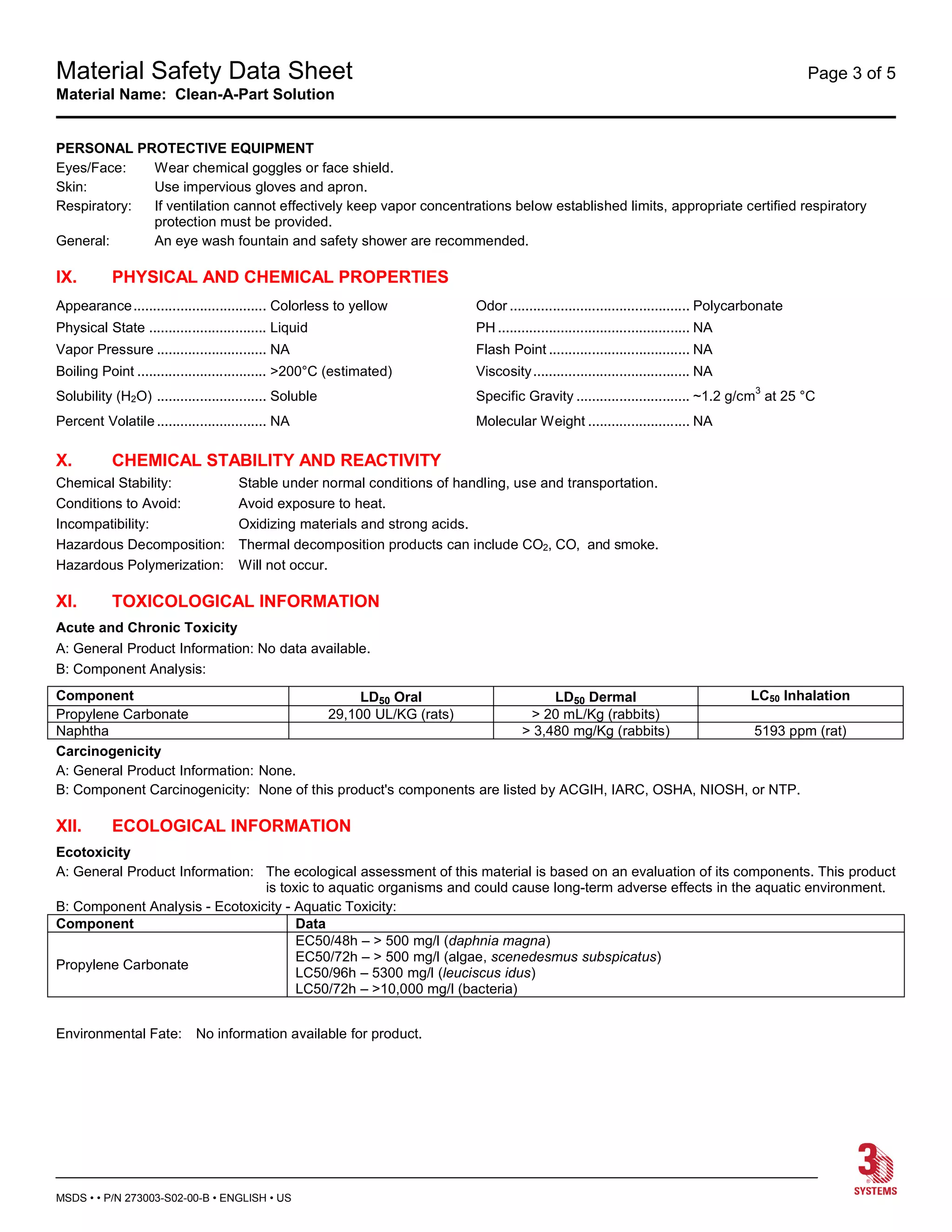 MSDS for the Clean-A-Part Solution | PDF