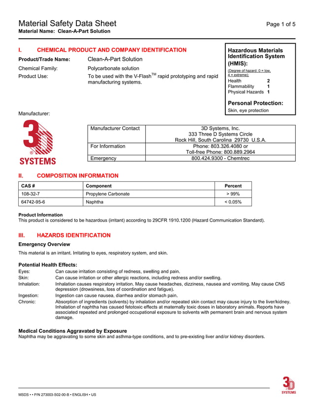 MSDS for the Clean-A-Part Solution | PDF