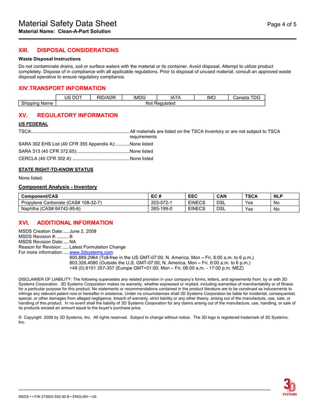 MSDS for the Clean-A-Part Solution | PDF