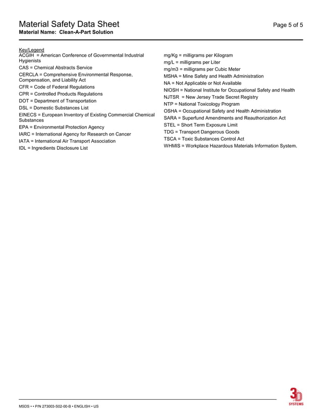 MSDS for the Clean-A-Part Solution | PDF